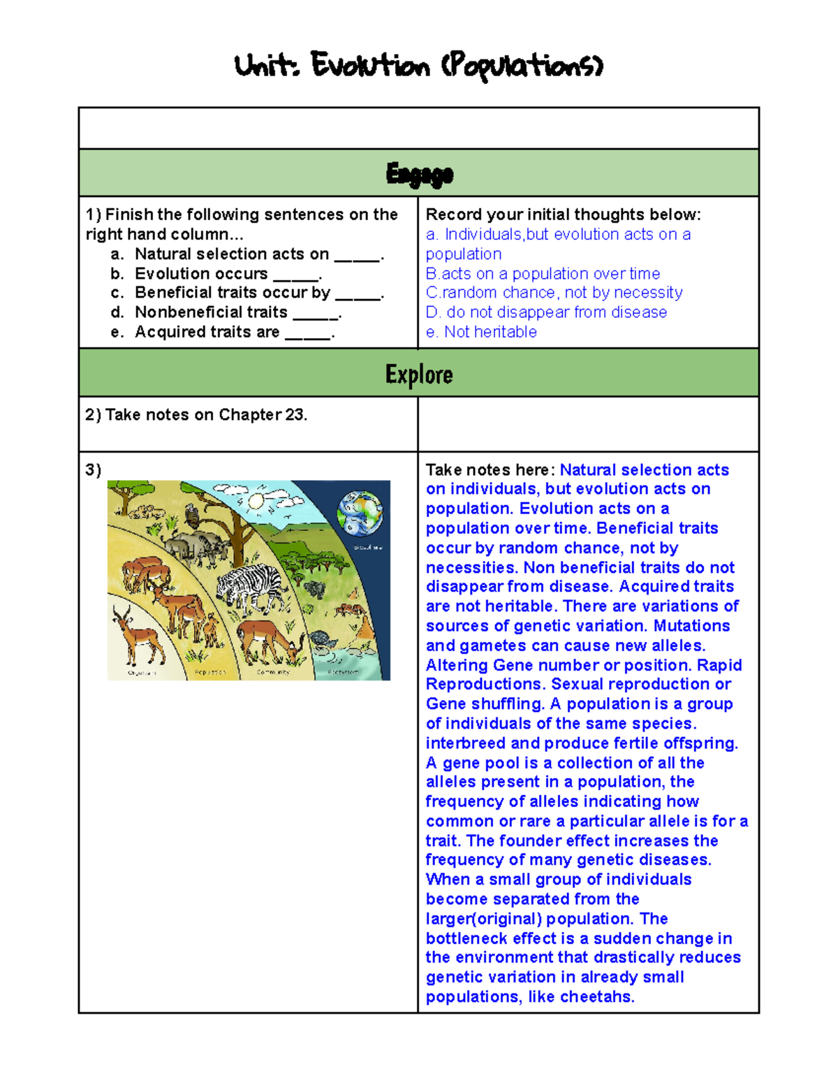 Unit Evolution (Populations) Hyperdoc - Unit: Evolution (Populations ...