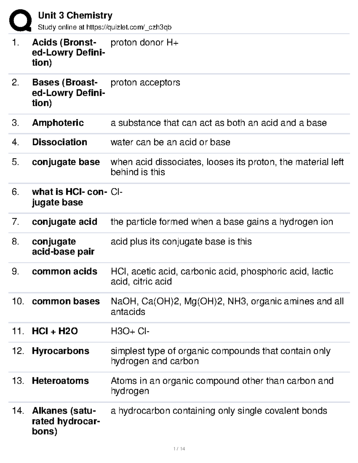 Unit 3 chem notes - Study online at quizlet/_czh3qb Acids (Bronst- ed ...