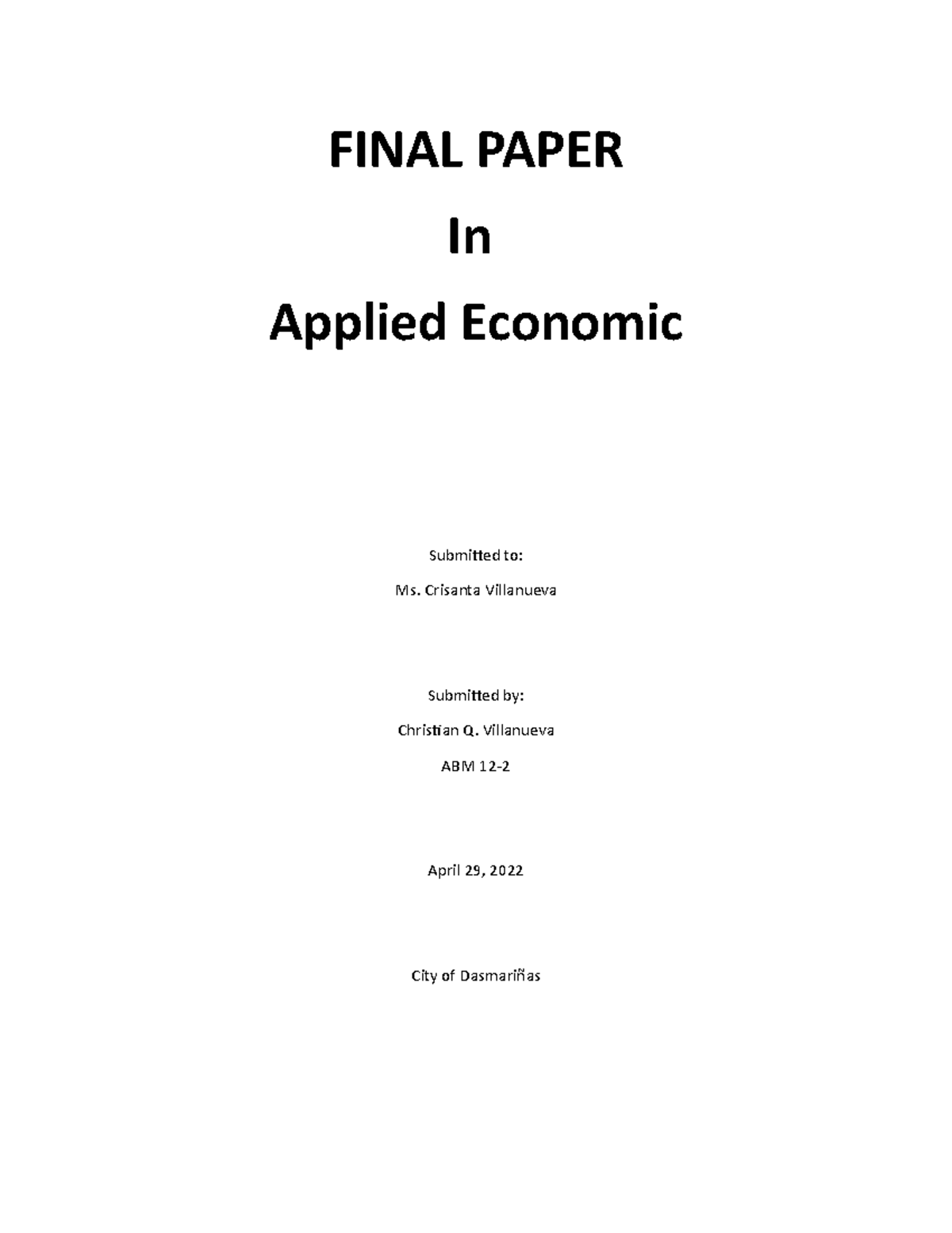 Villanueva Christian 12ABM2 Individual Paper - FINAL PAPER In Applied ...