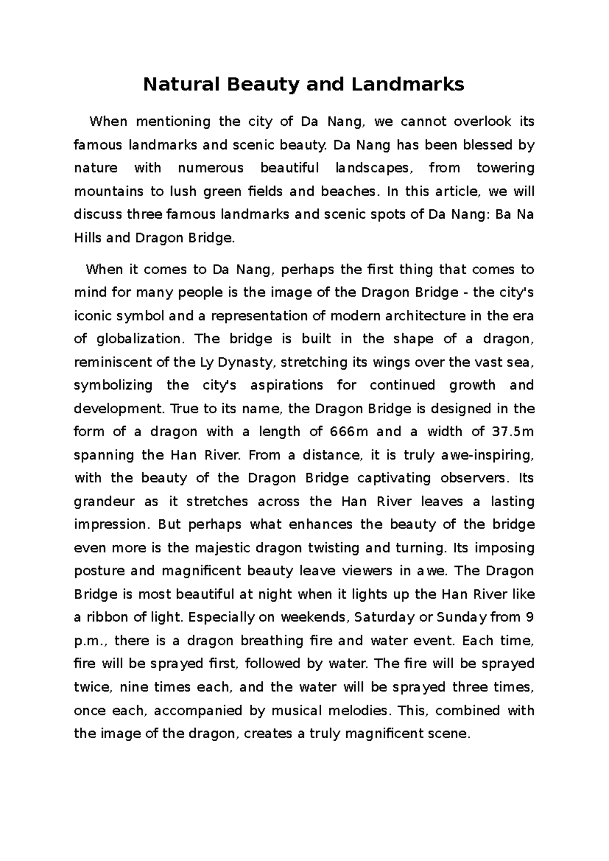 Tiếng anh 3 - dddd - Natural Beauty and Landmarks When mentioning the ...