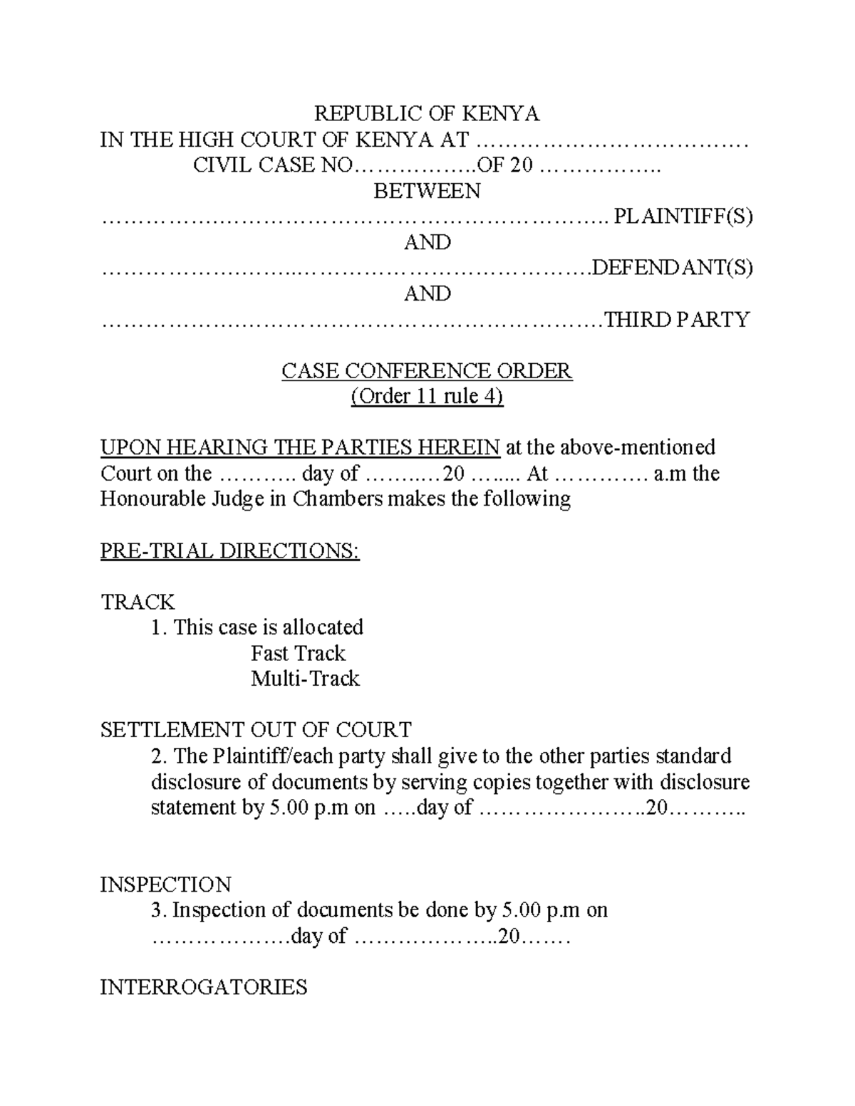 CASE Conference Order - REPUBLIC OF KENYA IN THE HIGH COURT OF KENYA AT ...