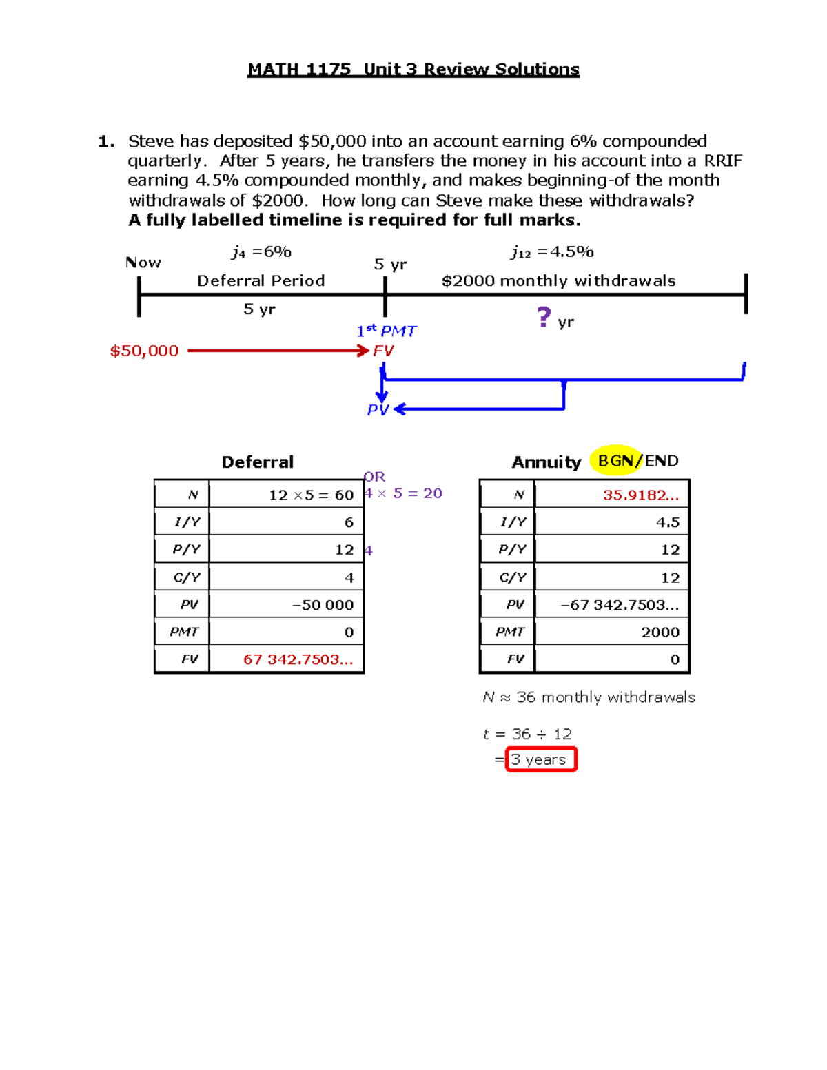 Unit 3 Review Solutions - OR 4 × 5 = 20 4 MATH 1175 Unit 3 Review ...
