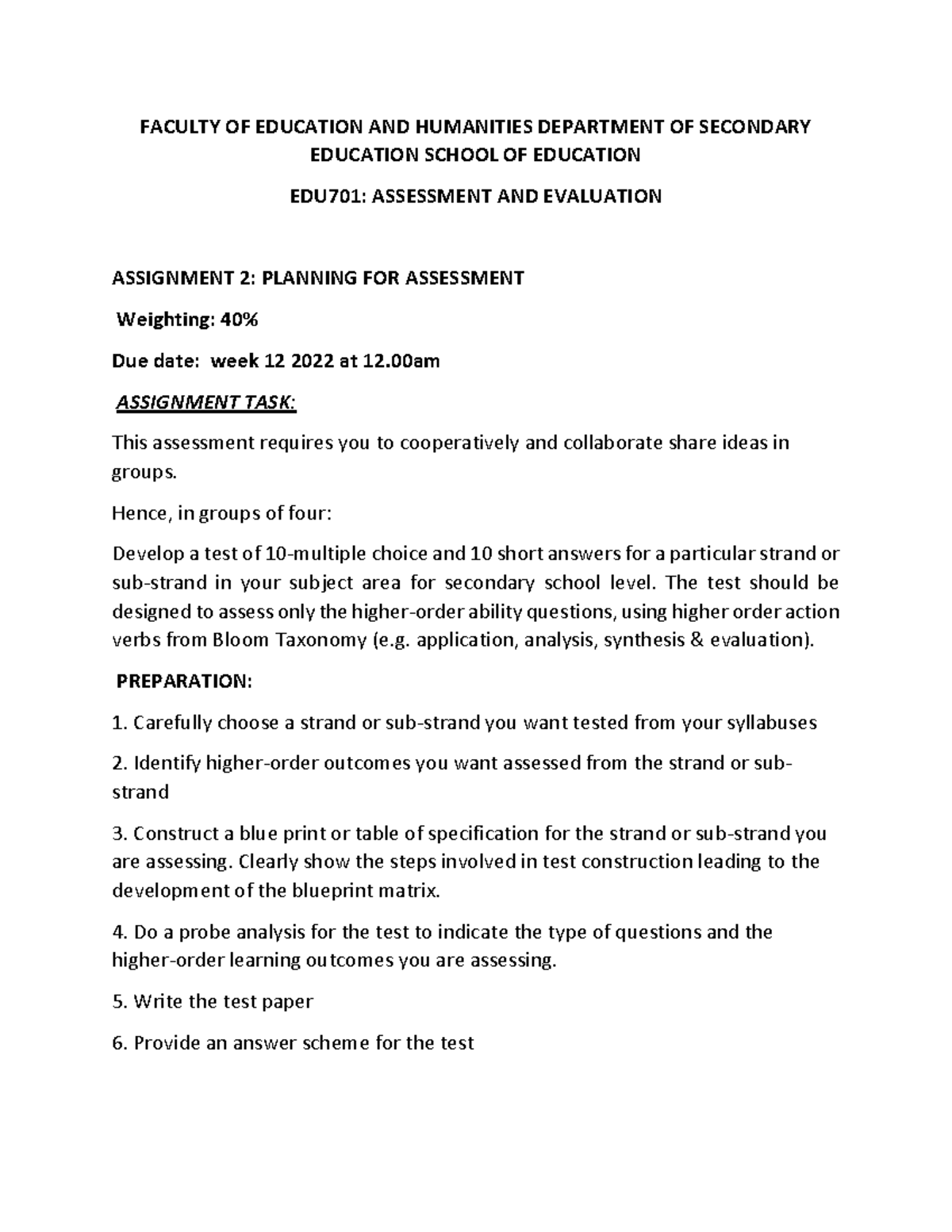 Asignment 2 - Assignments - FACULTY OF EDUCATION AND HUMANITIES ...