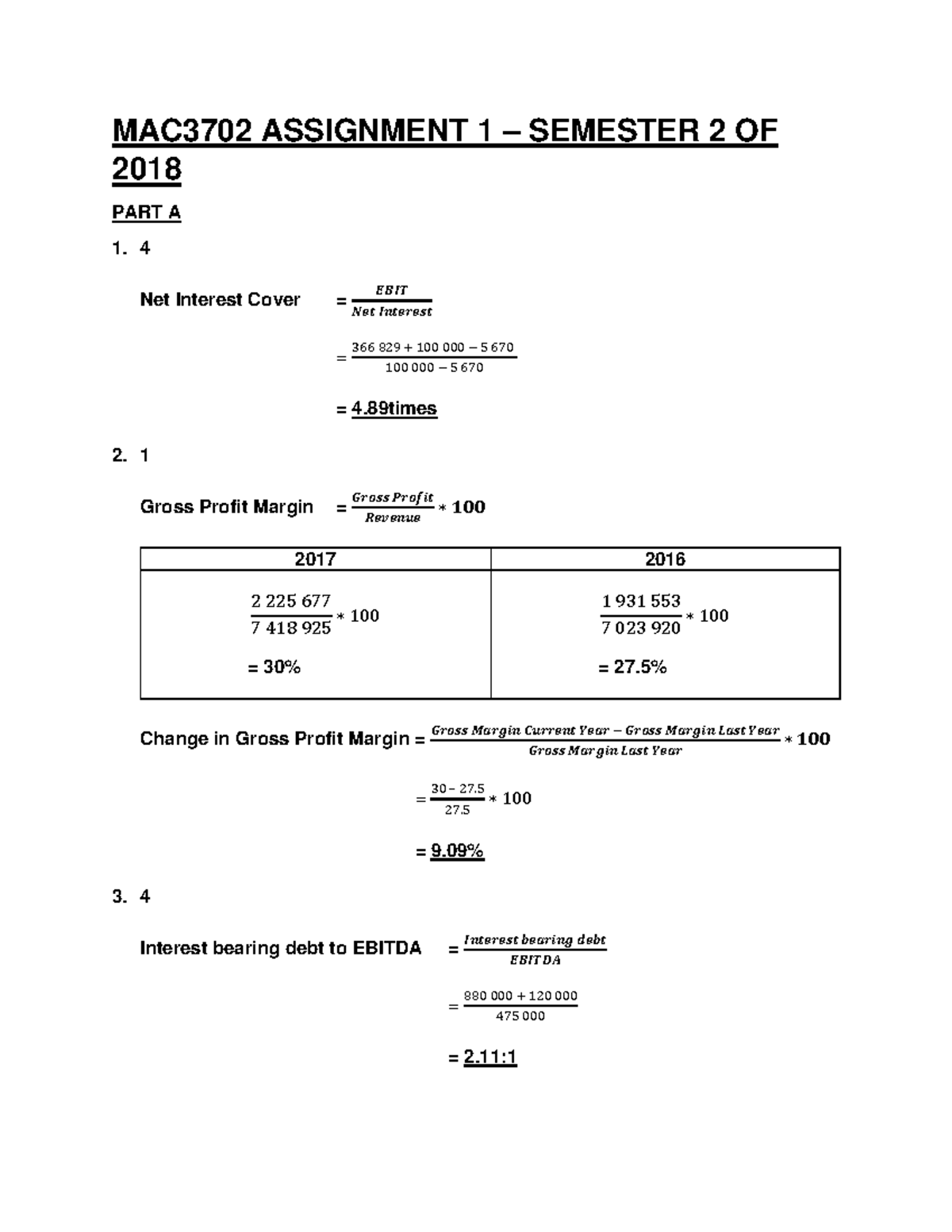 Application of Management Accounting Techniques - MAC3702 ASSIGNMENT 1 – SEMESTER 2 OF 2018 PART ...