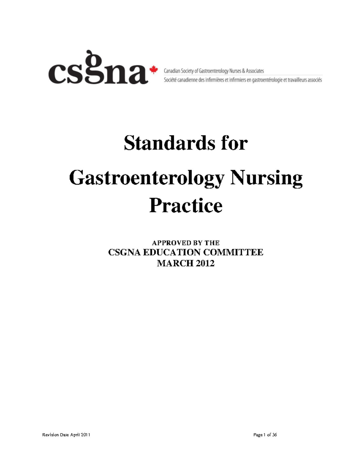 Final Standards Csgna March 12 2012 - Standards for Gastroenterology ...