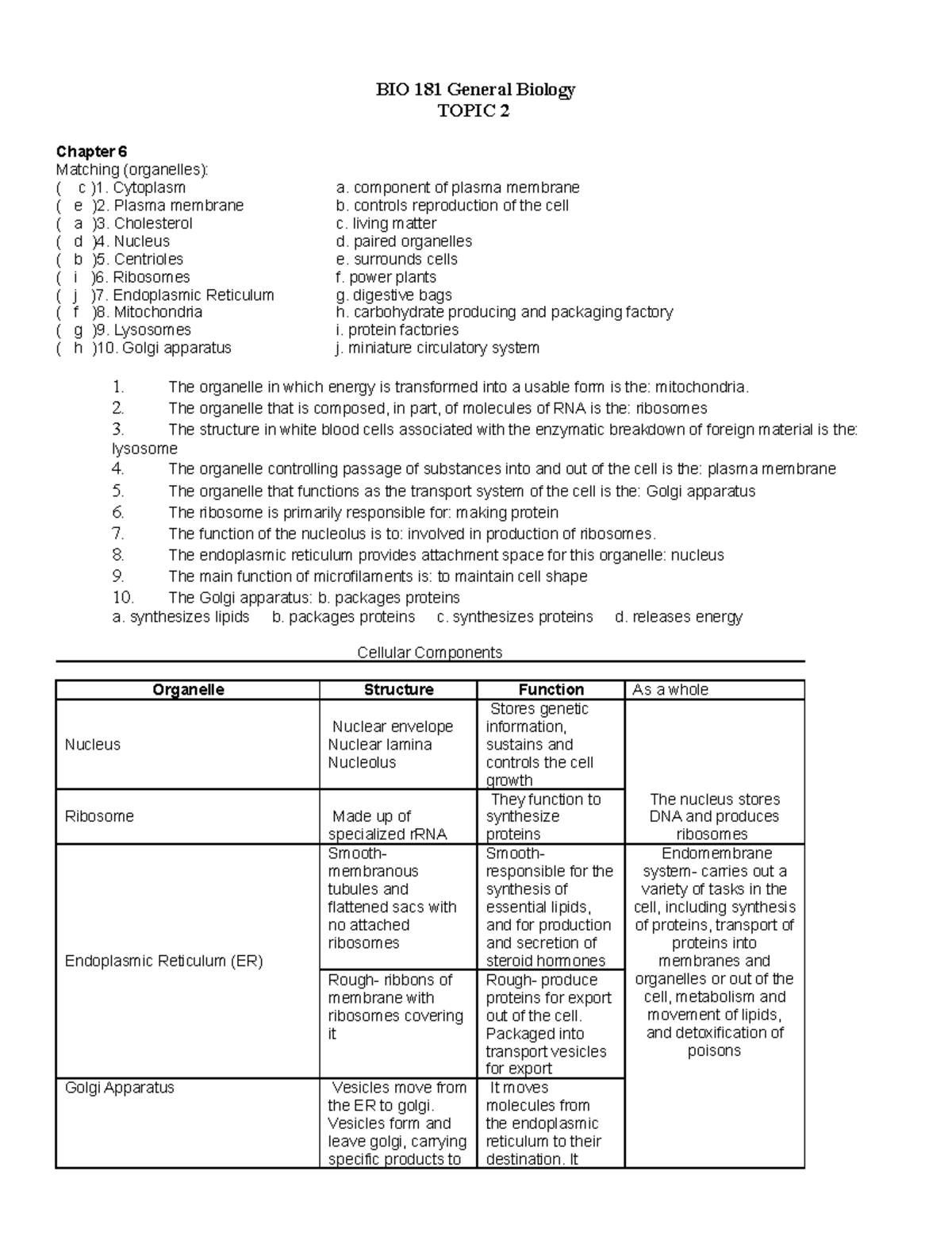 HW- CH 6 worksheet - week 1 hw 1 - BIO 181 General Biology TOPIC 2 ...