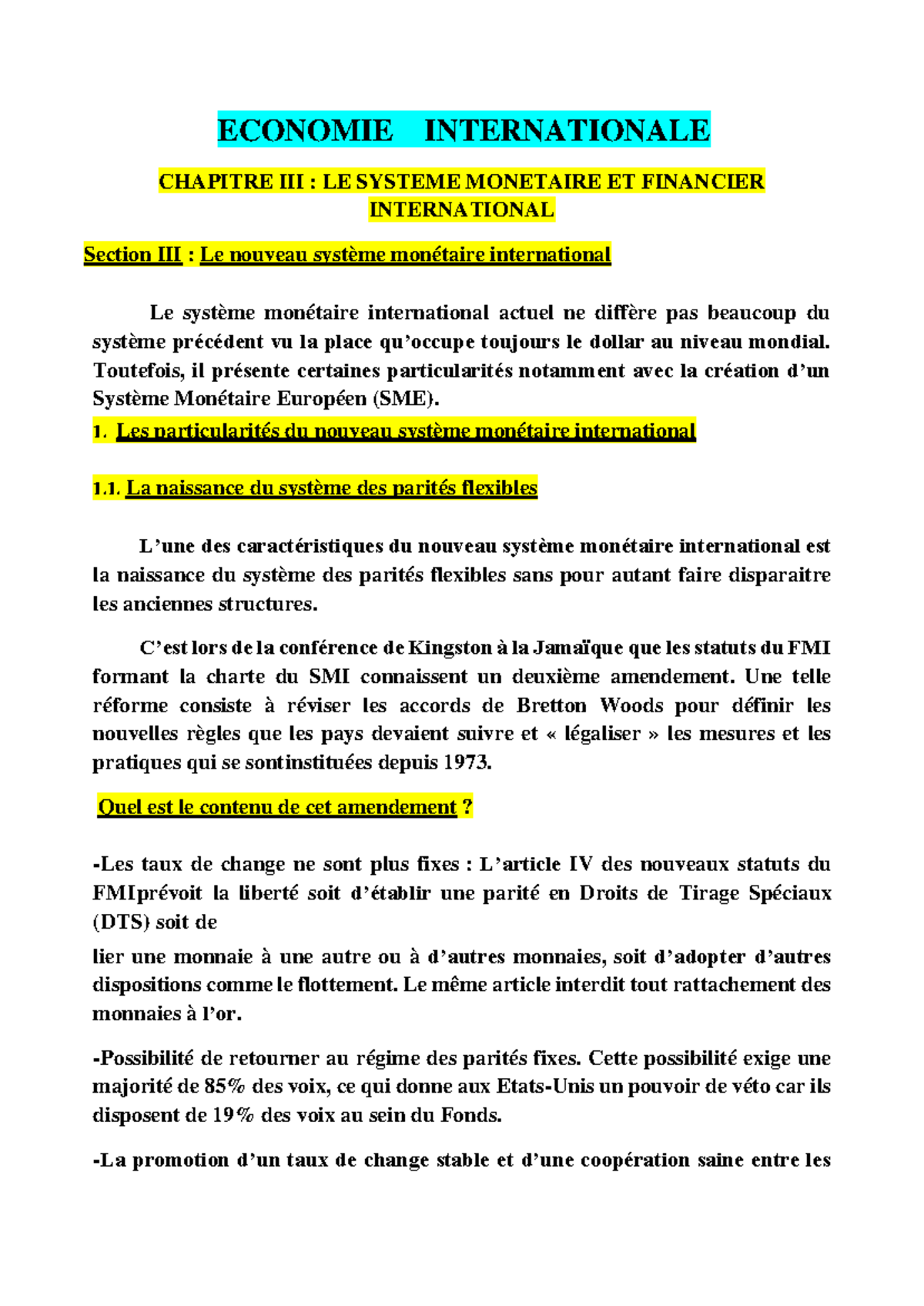 Economieinternationale D9 - ECONOMIE INTERNATIONALE CHAPITRE III : LE ...