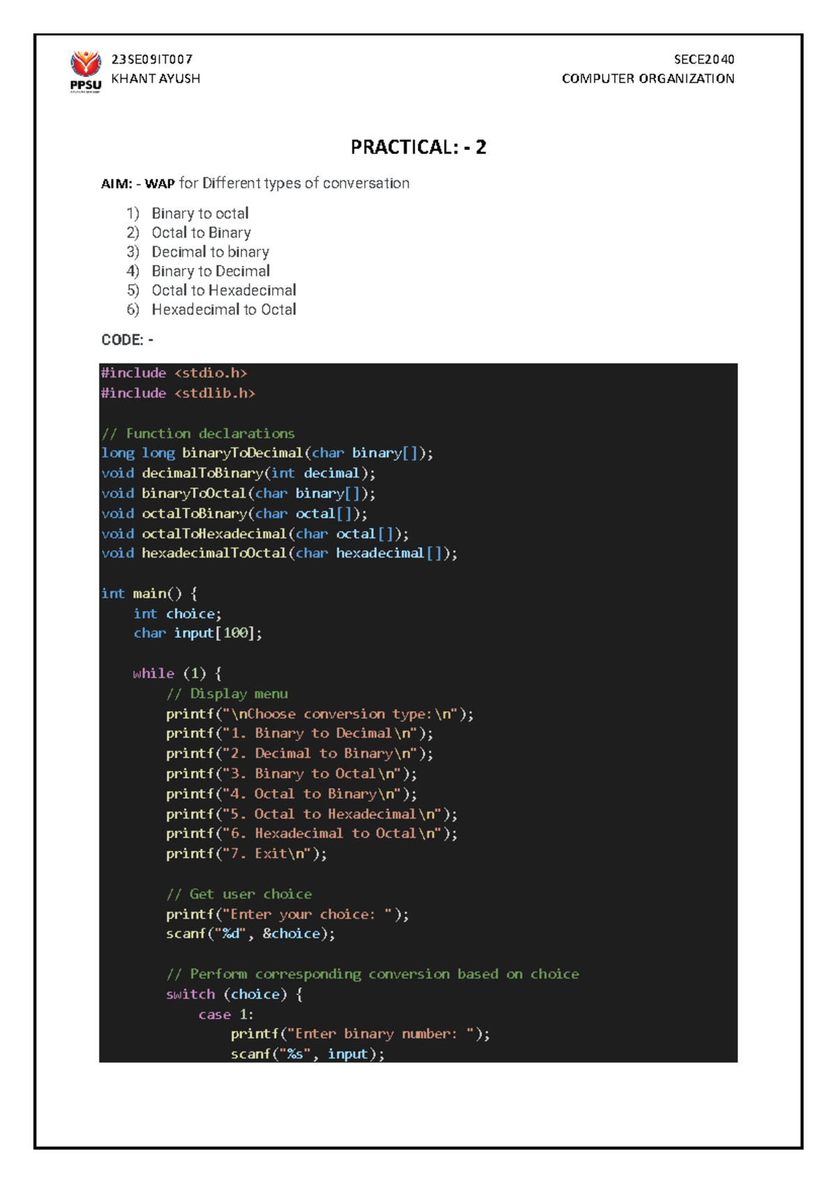 Practical-2 CO - co practical 2 - KHANT AYUSH COMPUTER ORGANIZATION ...
