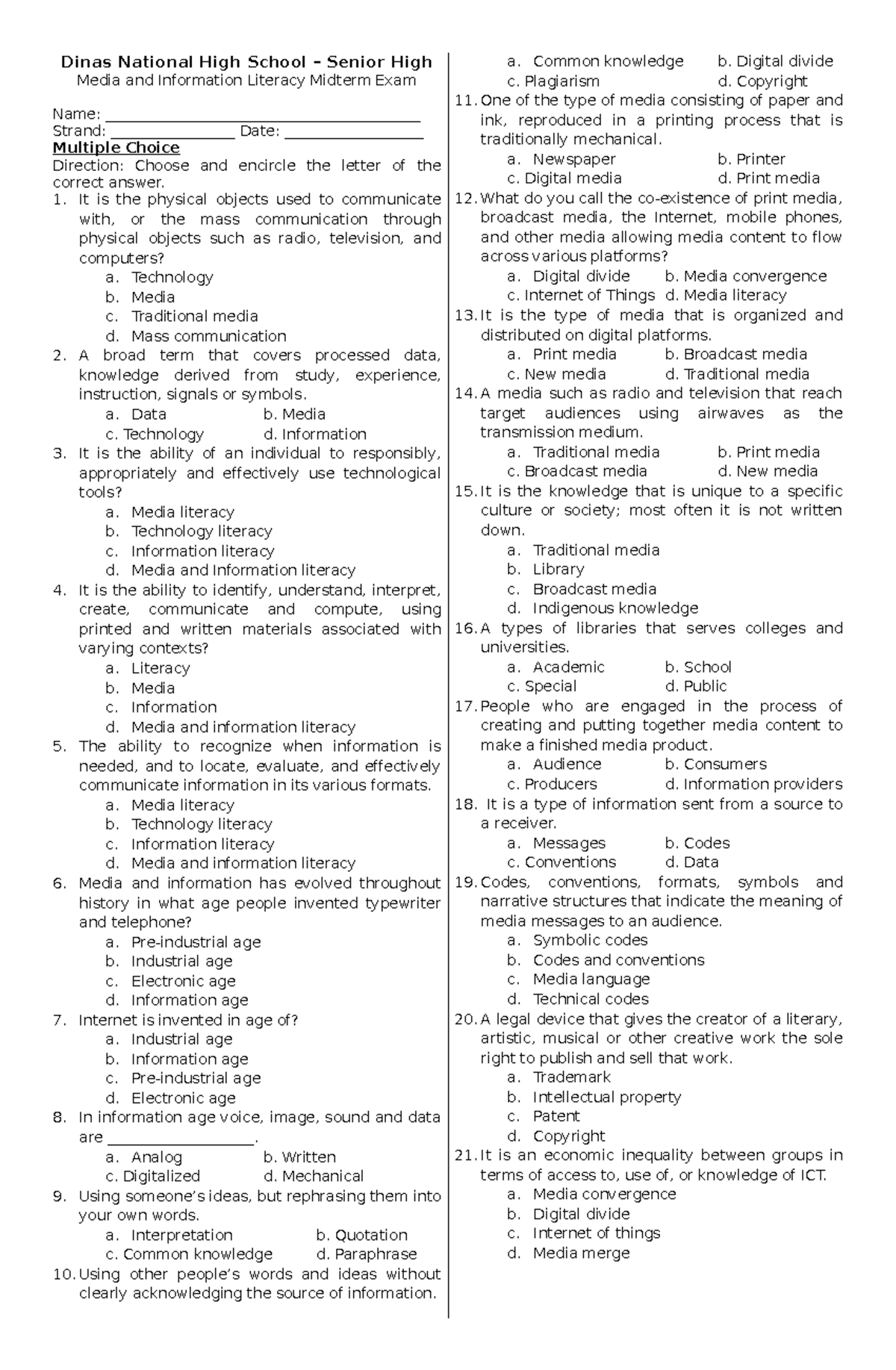 420920242 MIL First Quarter Examination - Dinas National High School ...