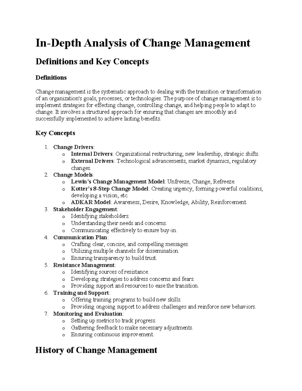 Change outline Document - In-Depth Analysis of Change Management ...