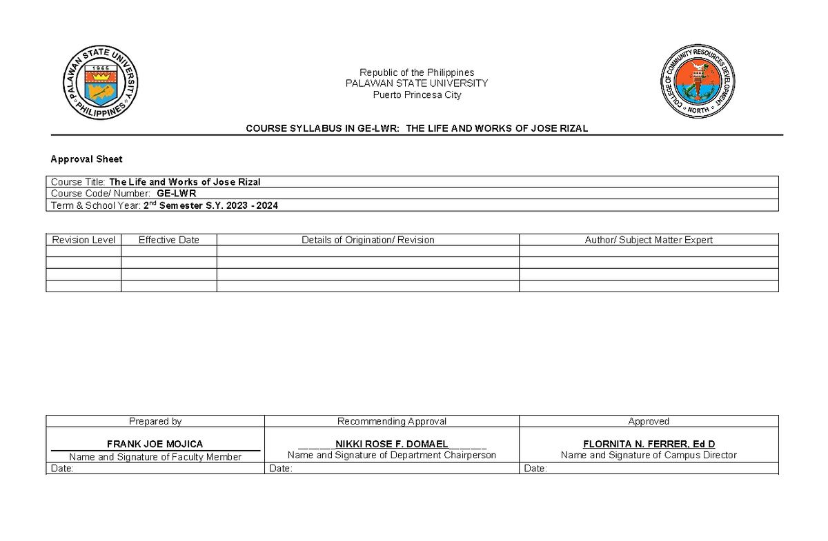 GE LWR PSU Format - Republic of the Philippines PALAWAN STATE ...