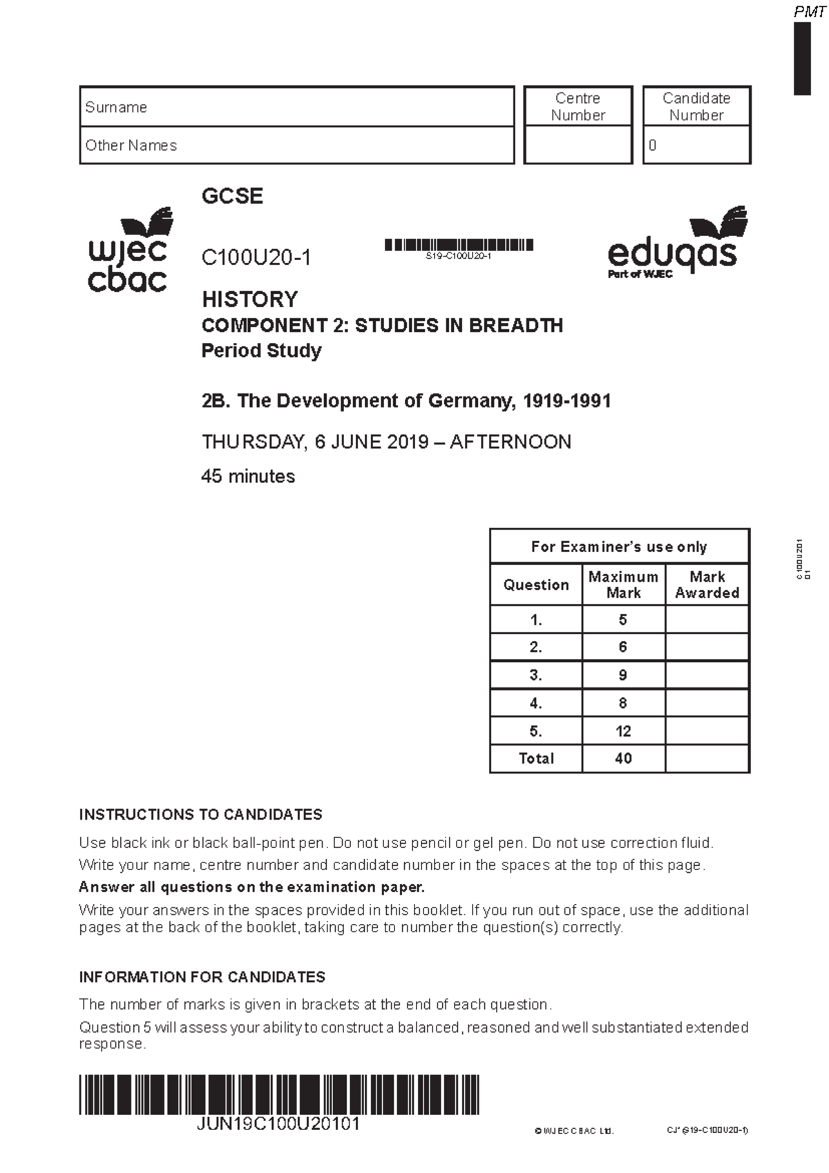June 2019 QP - 2B - sddliajdliaj - C 1 0 0 U 2 0 1 0 1 INSTRUCTIONS TO ...