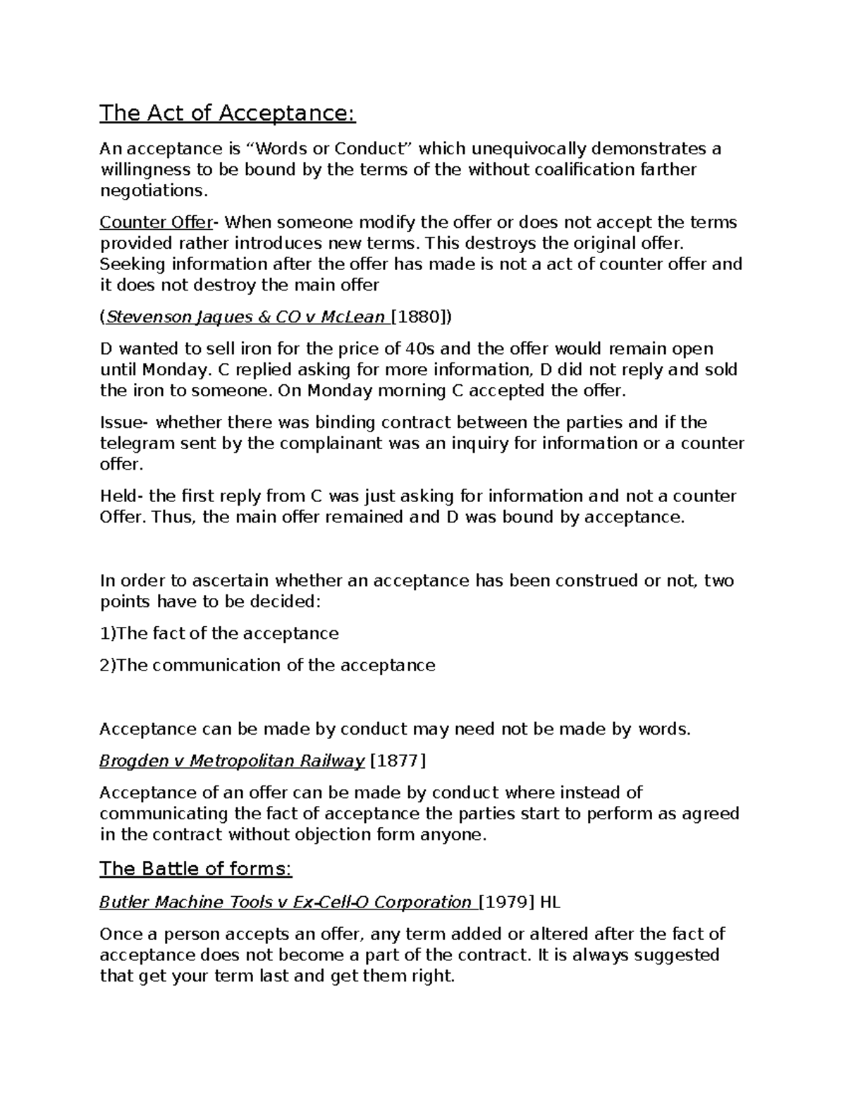 The Act of Acceptance - Counter Offer- When someone modify the offer or ...