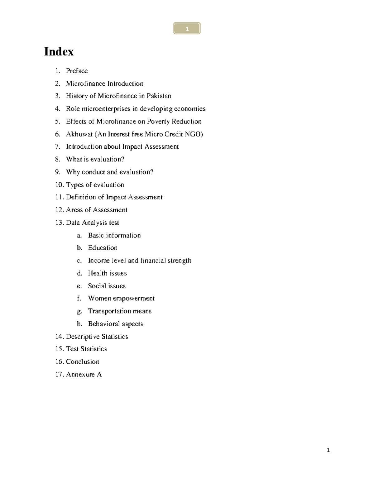 Sample documentation - Index Preface Microfinance Introduction History ...