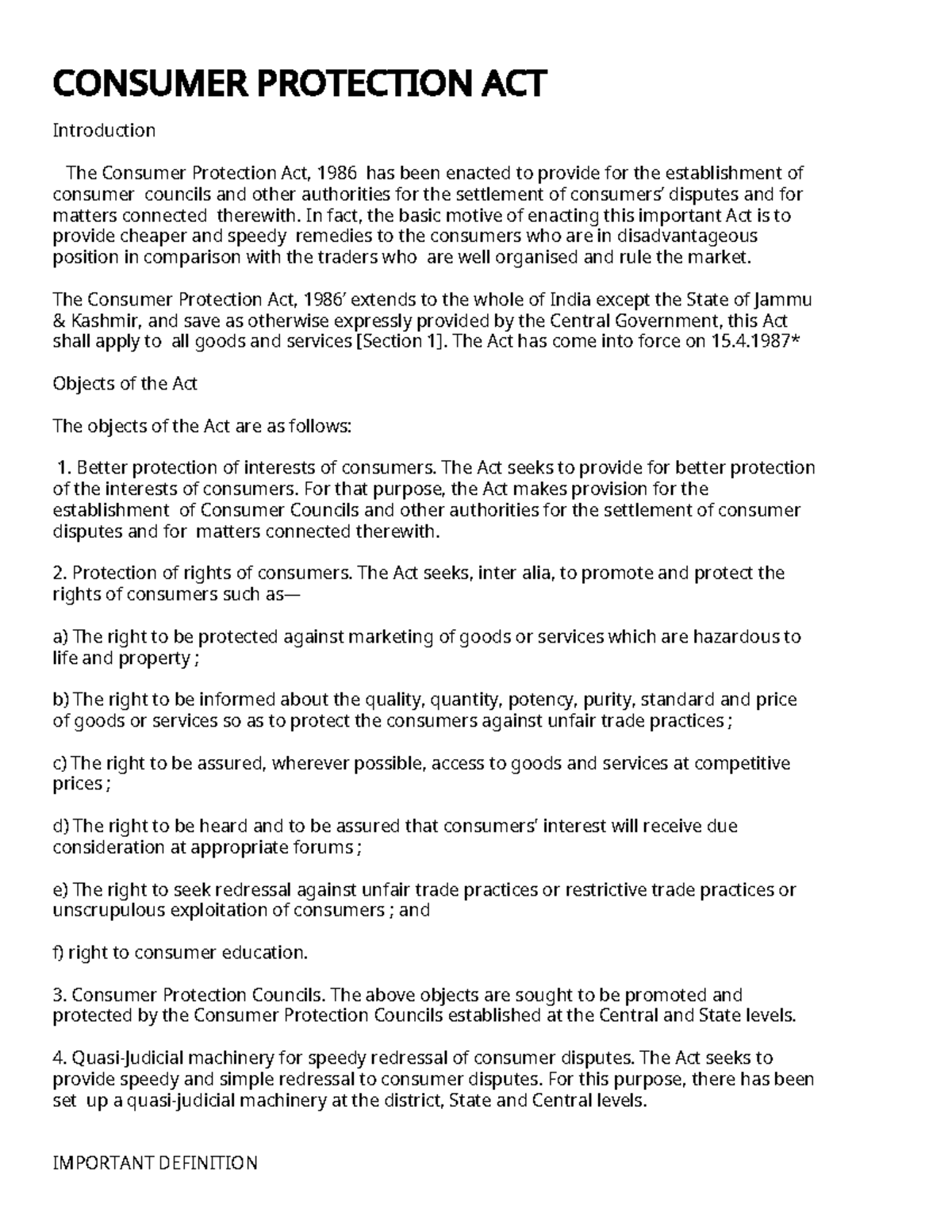 Consumer Protection Act - In fact, the basic motive of enacting this ...