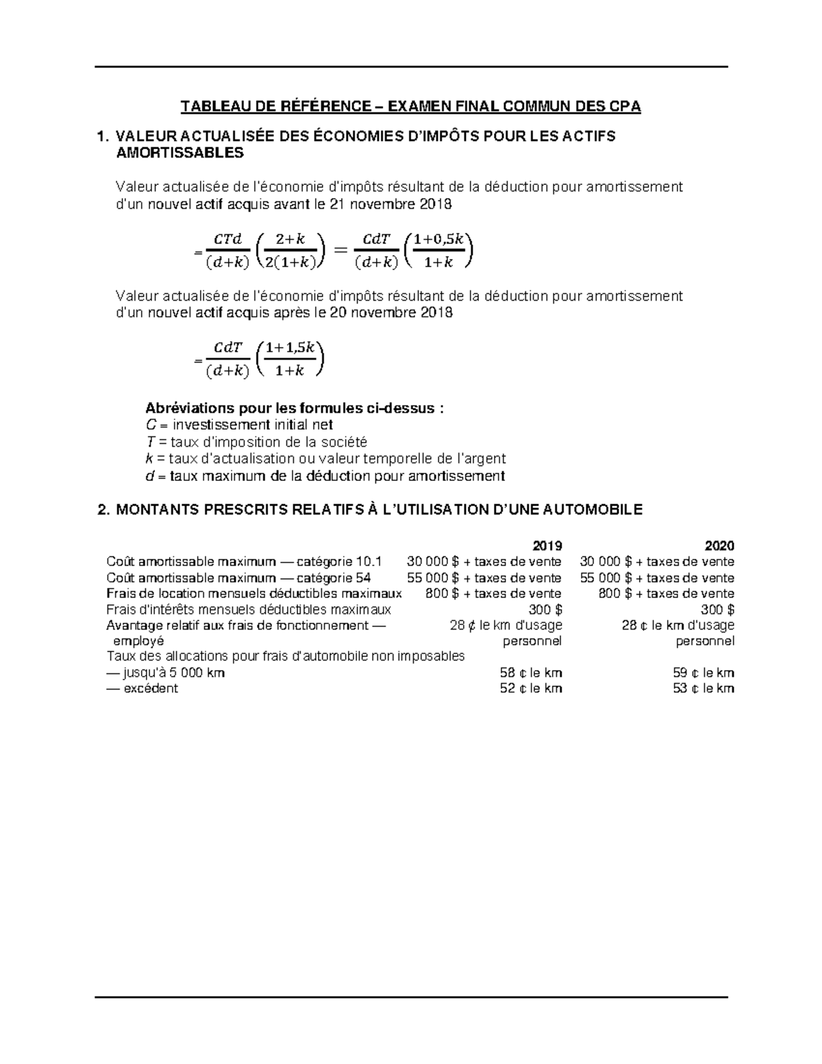 Tableau de référence 2019-2020 - TABLEAU DE RÉFÉRENCE – EXAMEN FINAL ...