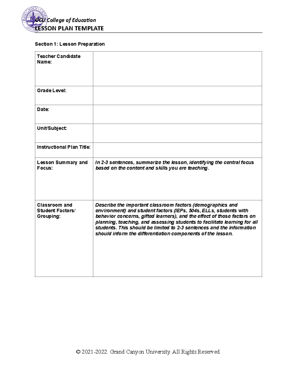Coe lesson plan template - LESSON PLAN TEMPLATE Section 1: Lesson Preparation Teacher Candidate ...