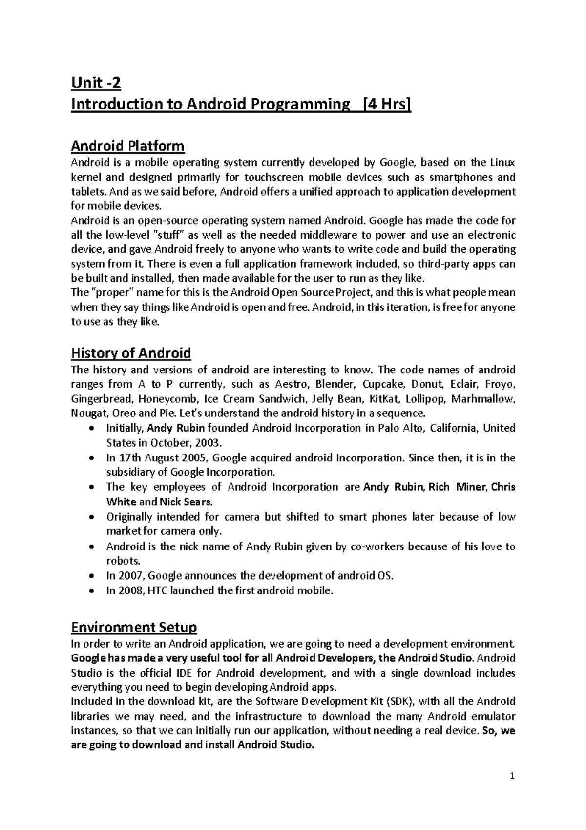 Unit -2 Introduction to Android Programming - And as we said before ...