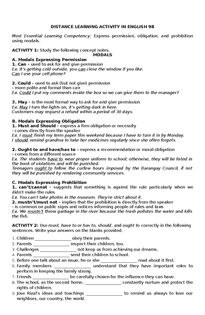 Conditionals - Handouts for Grade 8 - DISTANCE LEARNING ACTIVITY IN ENGLISH 9B – WEEK 2 Most ...