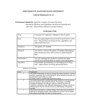 Pre-Calculus 11 - Sample Performance Task - PERFORMANCE STANDARD BASED ...