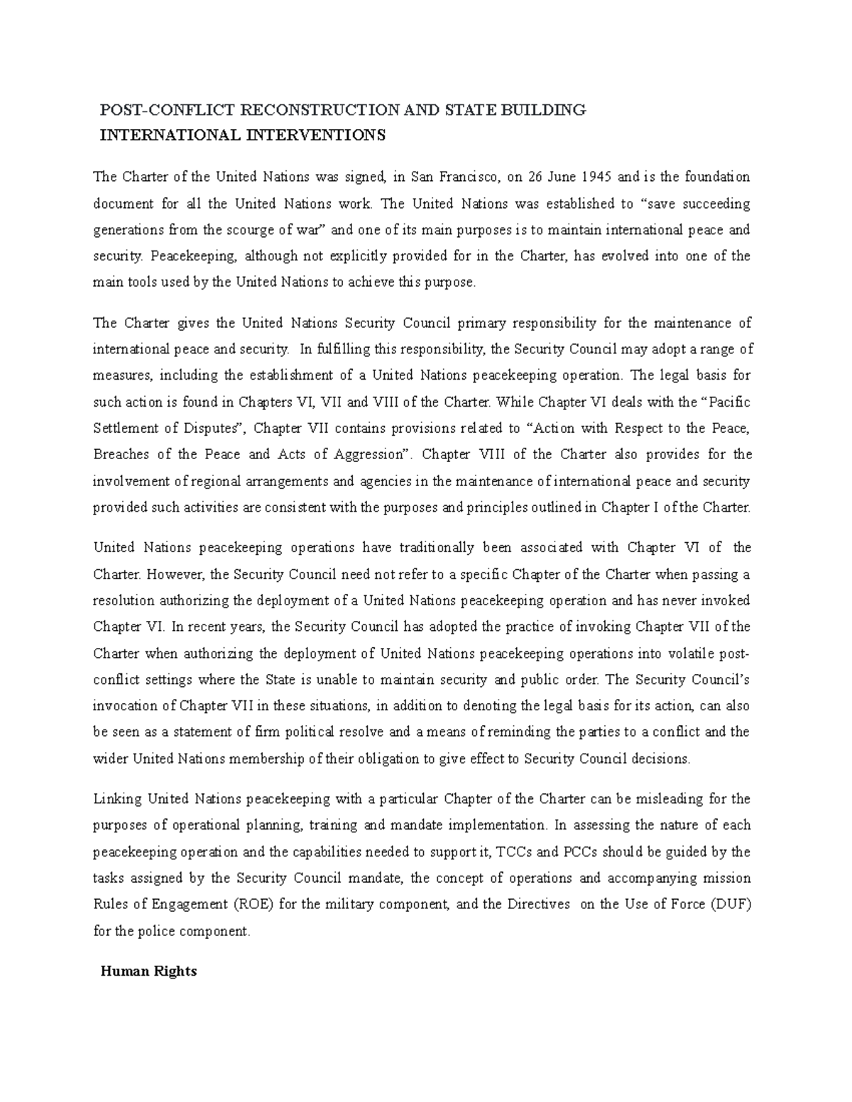 Post - Conflict Reconstruction and State Building International ...