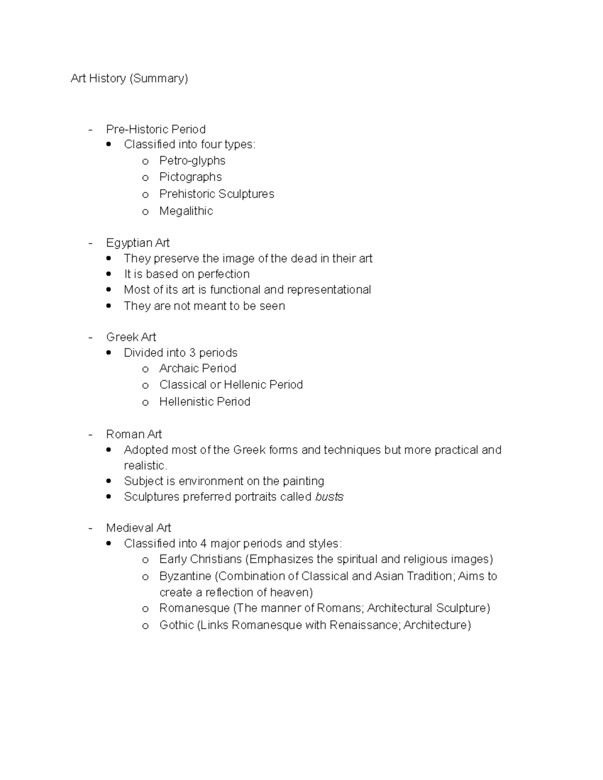 1.5. Art History (Summary) - Art History (Summary) Pre-Historic Period ...