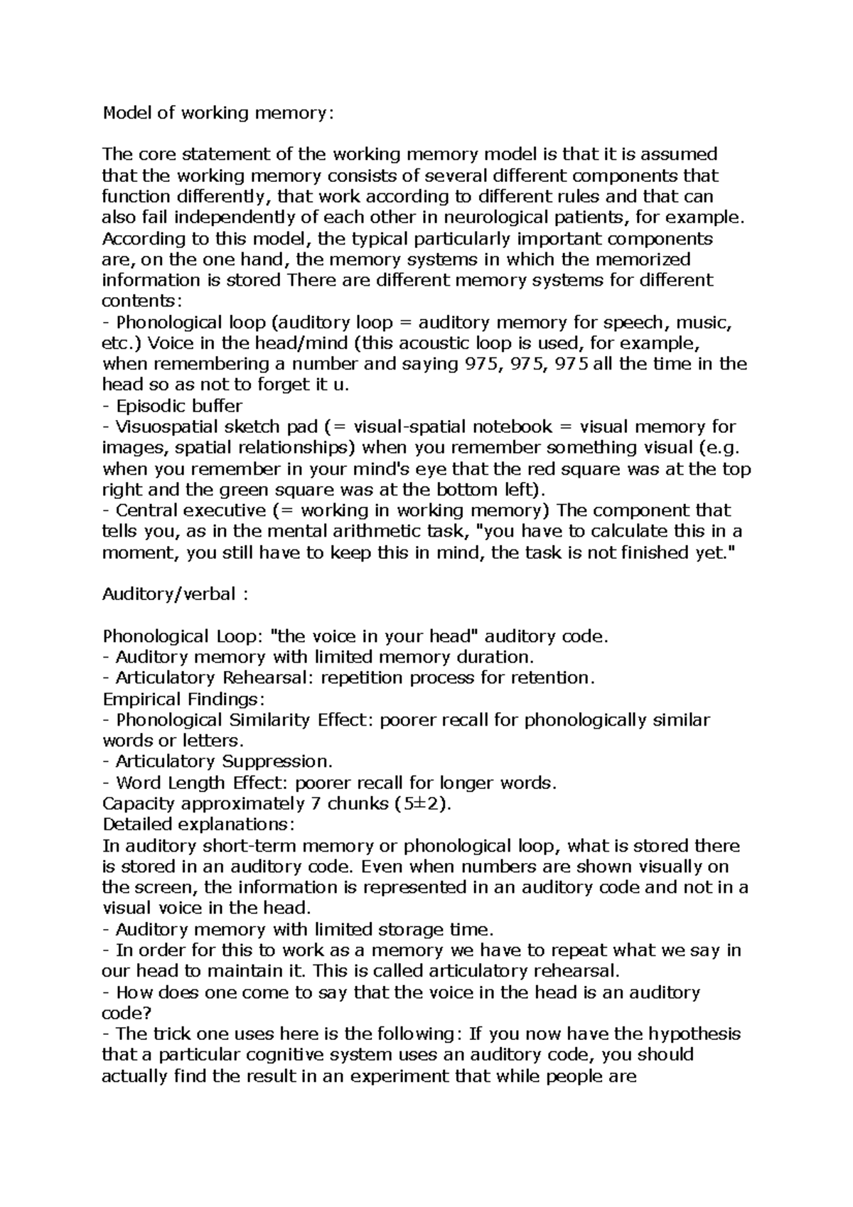 Model of working memory - According to this model, the typical ...