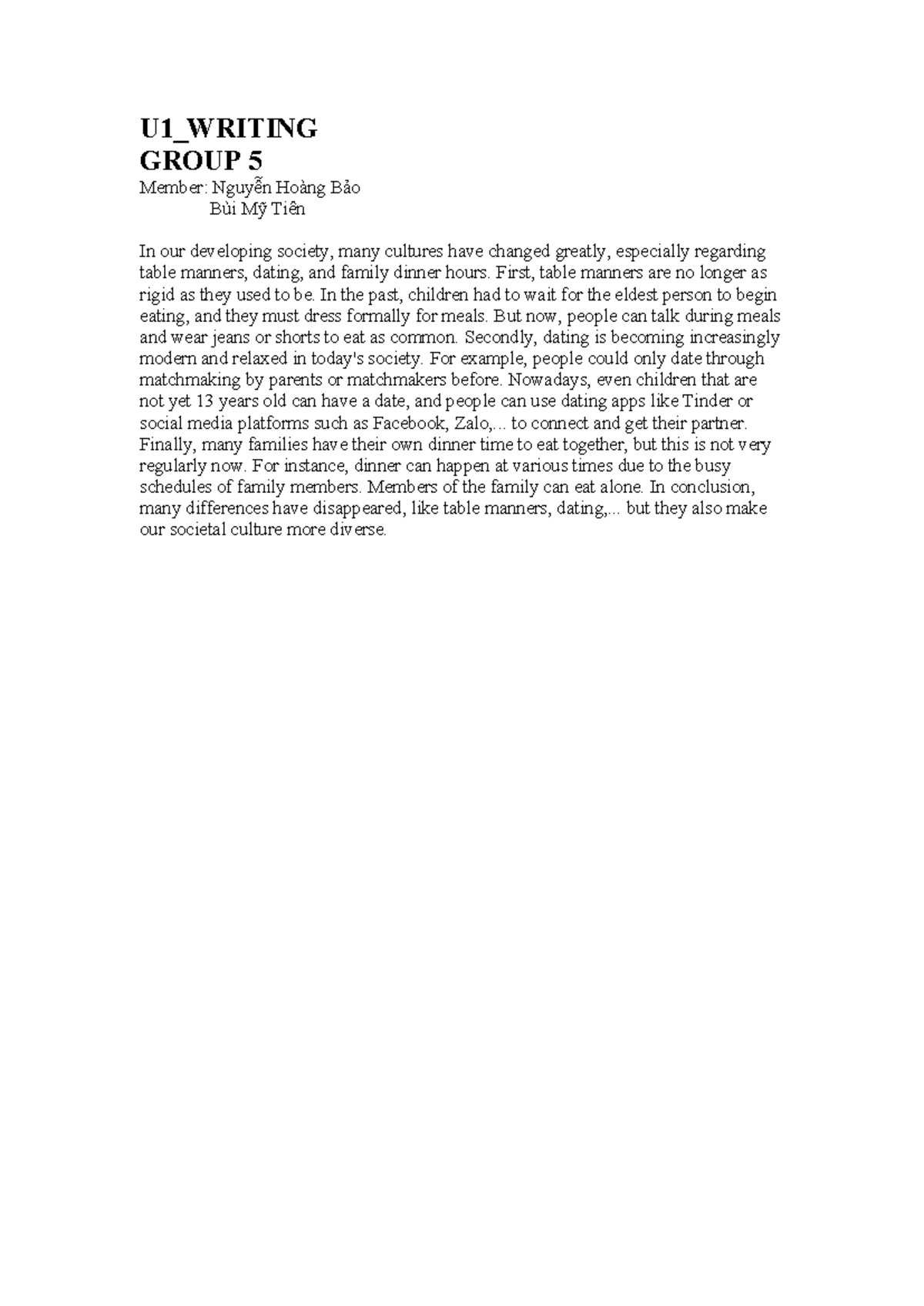 U1. Writing................................... - U1_WRITING GROUP 5 Member: Nguyễn Hoàng Bảo Bùi ...