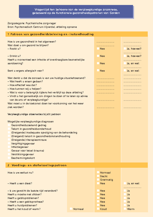 anamnese verpleegkunde - Anamnese/intake formulier: Wilt u de volgende ...