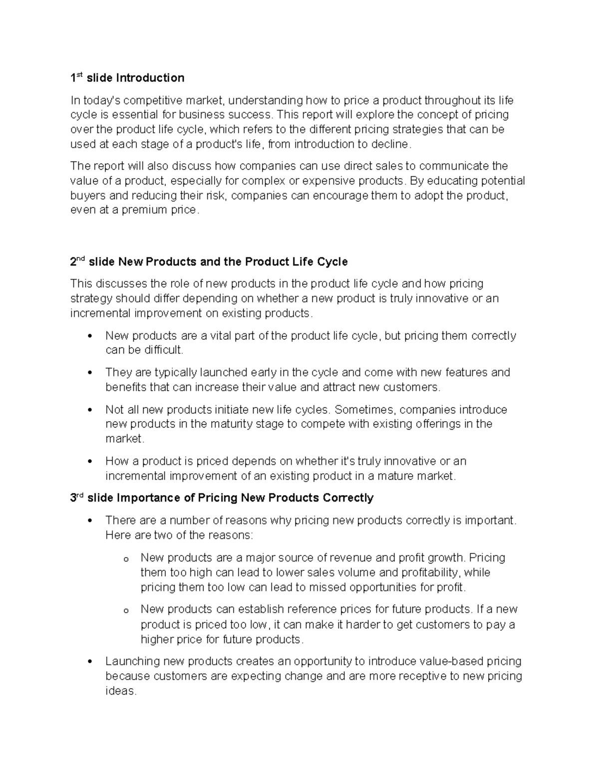 Pricing strategy - 1 st slide Introduction In today's competitive ...