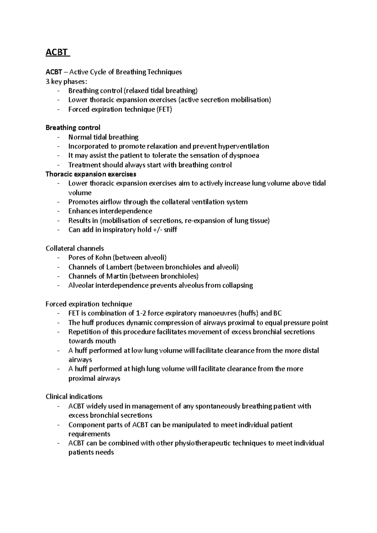 ACBT - ACBT notes - ACBT ACBT – Active Cycle of Breathing Techniques 3 ...