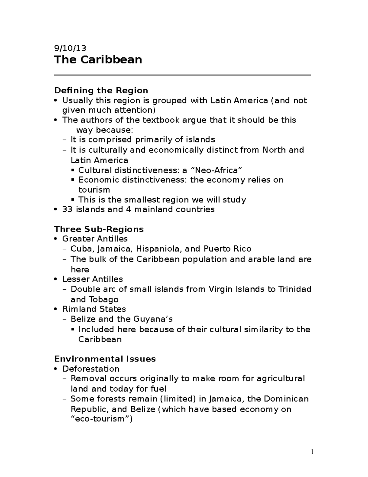 Lecture 5 - The Caribbean 9-10-13 - 9/10/13 The Caribbean - Studocu