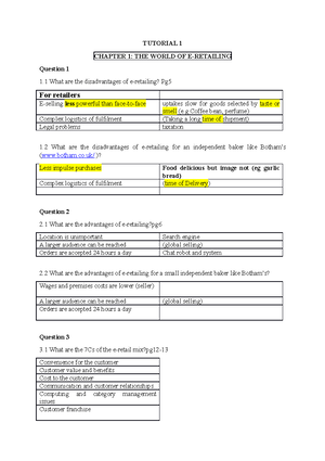 Tutorial 4 - good luck - Tutorial 4 Chapter 4: Understanding and ...