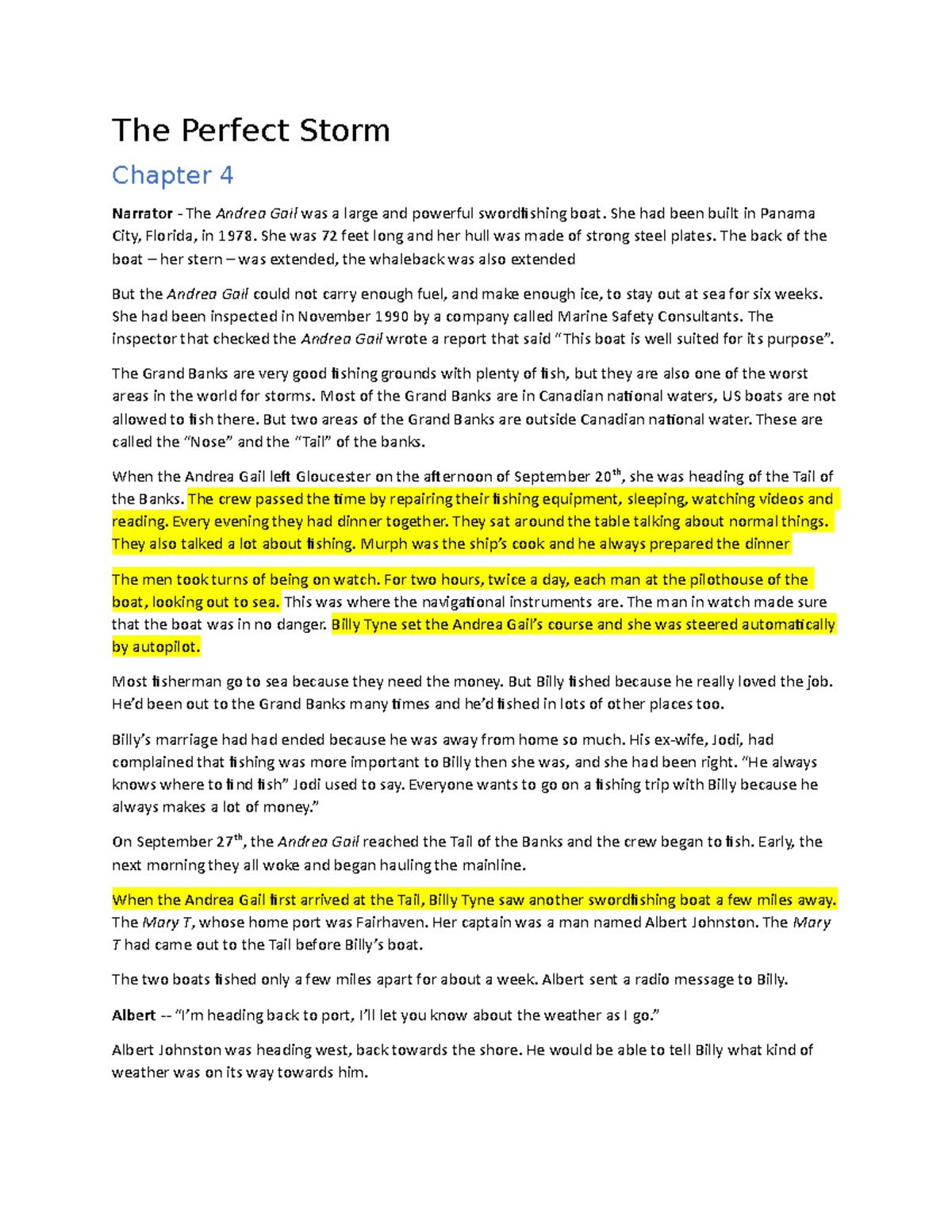 Chapter 4 - hola - The Perfect Storm Chapter 4 Narrator - The Andrea ...