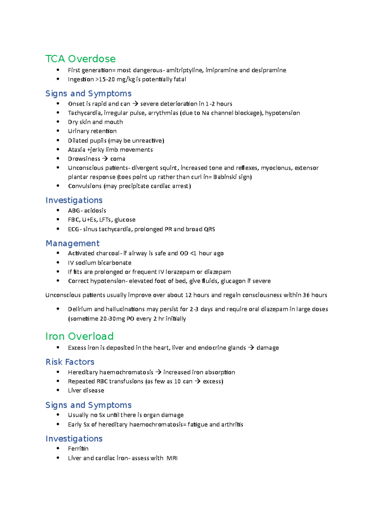 TCA Overdose, iron overload, spinal shock - TCA Overdose First ...