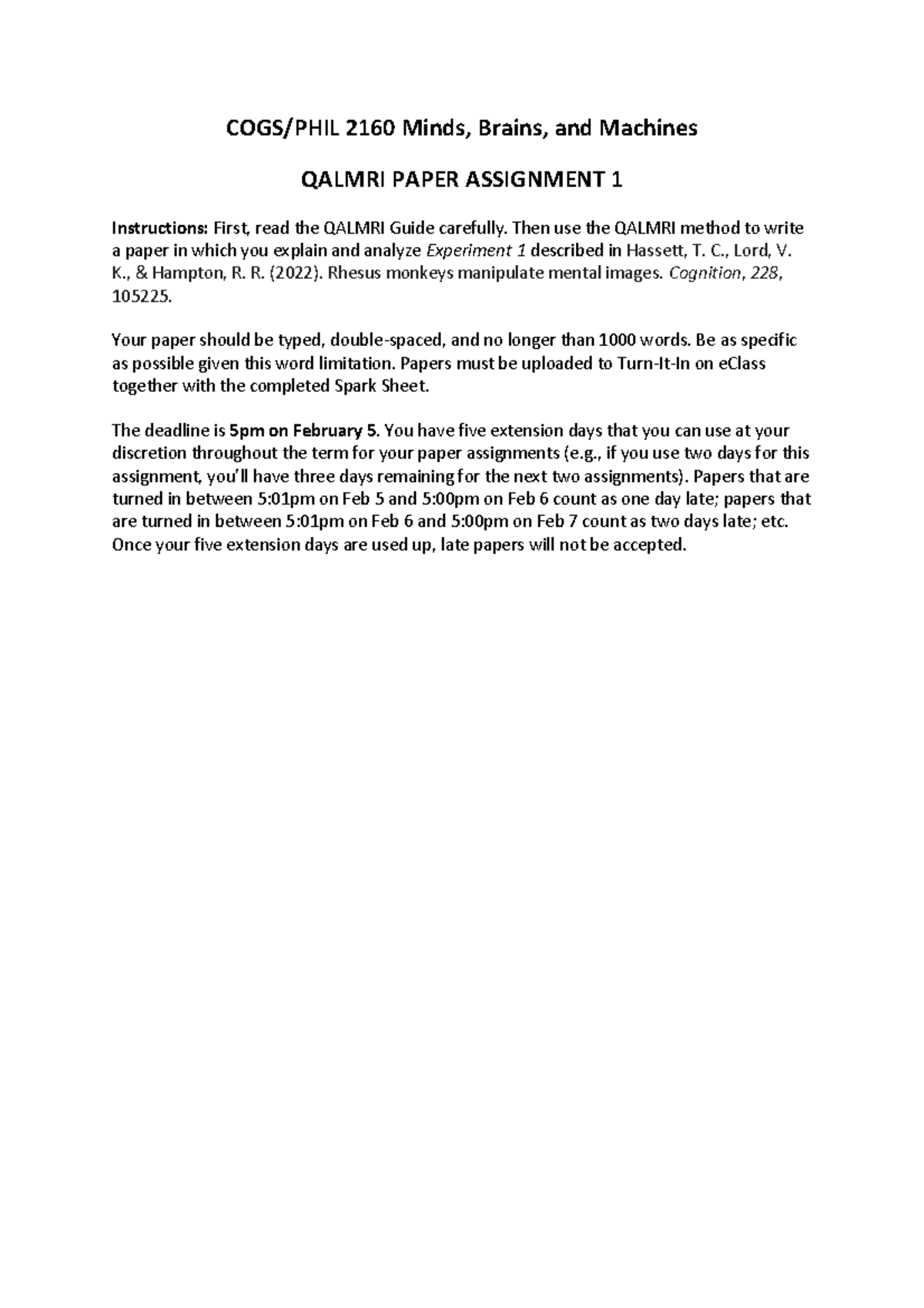 Qalmri Paper 1 Instructions - COGS/PHIL 2160 Minds, Brains, and ...