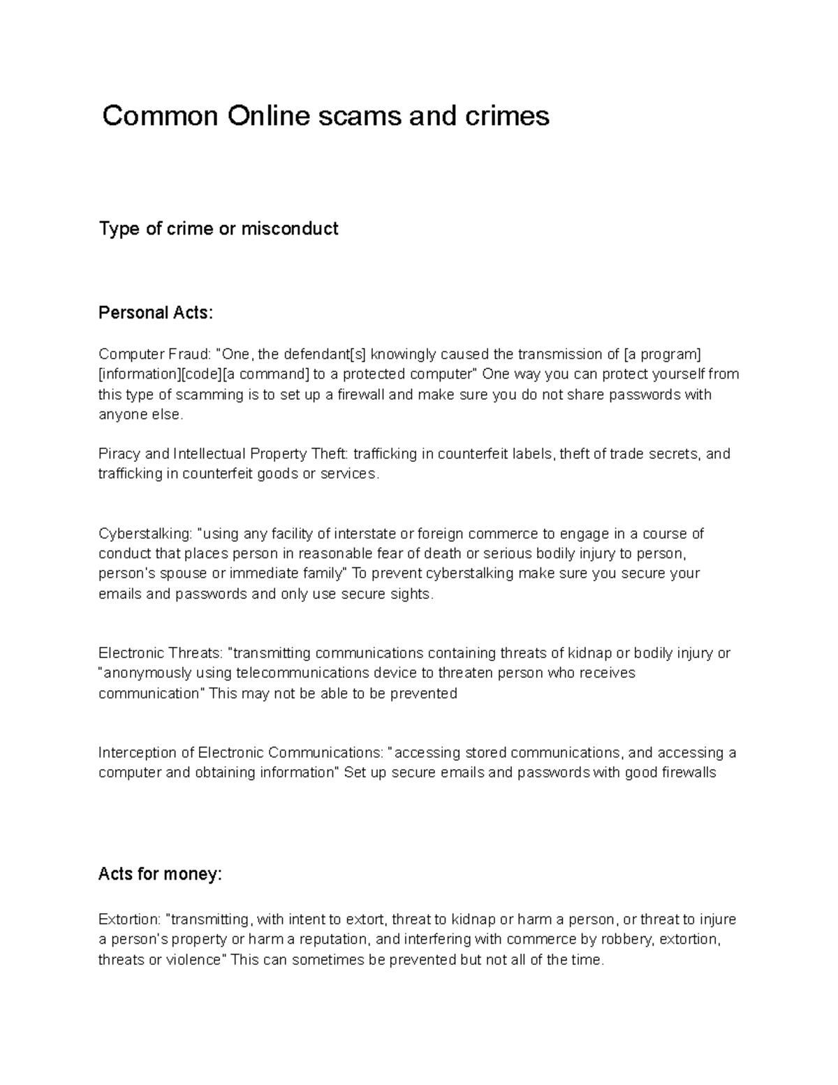 Scam Prevention plan - Edgenuity assignments projects all - Common ...