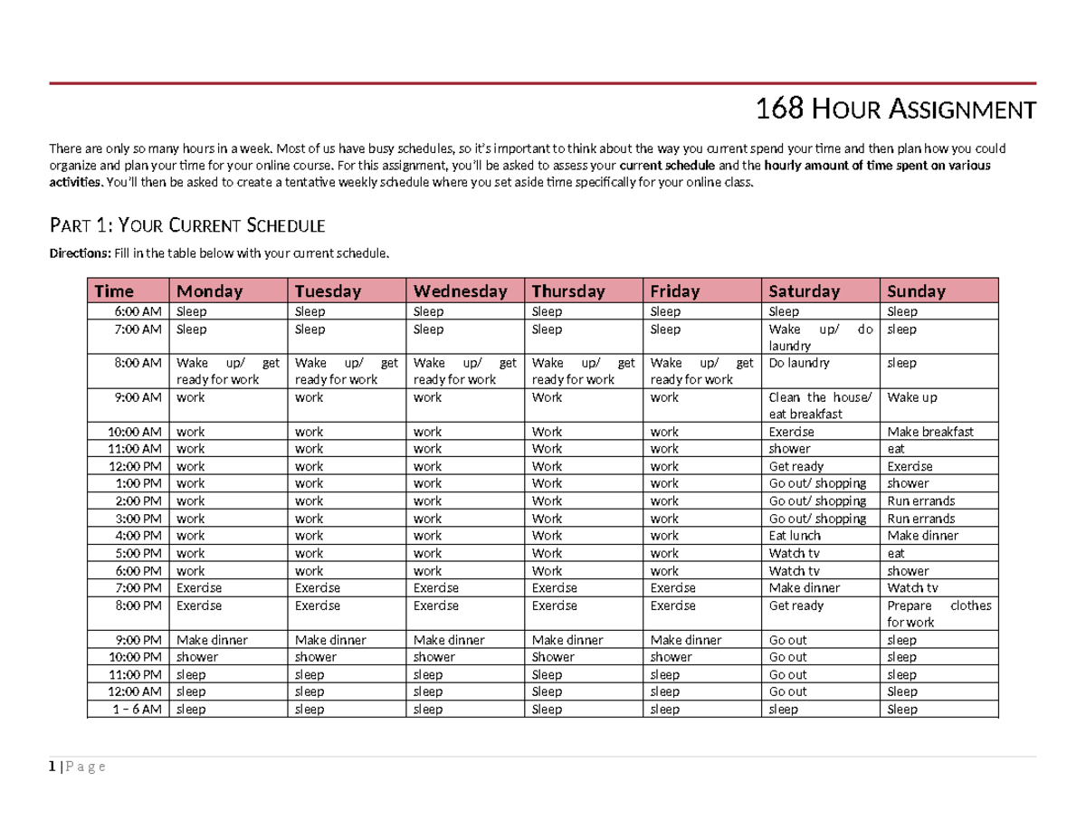 168 Hour Assignment (Accessible Version) - 168 HOUR ASSIGNMENT There ...