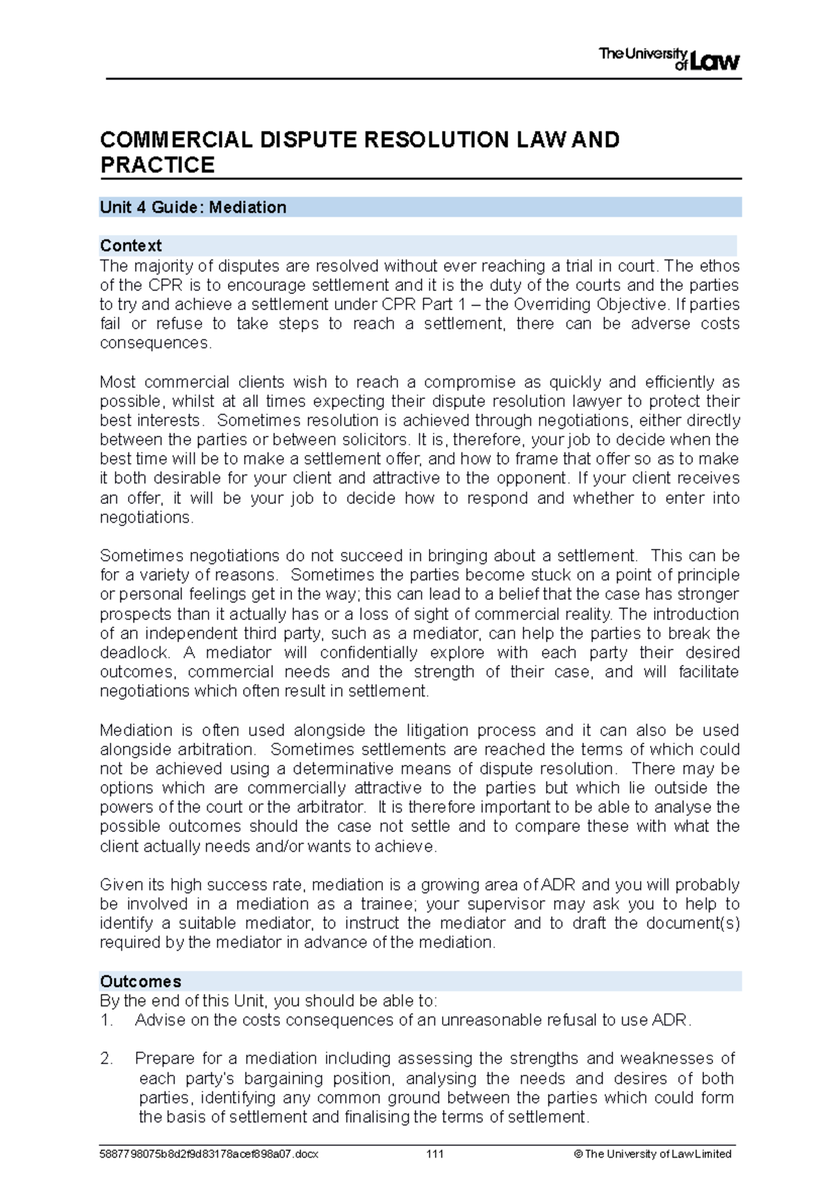 Commercial Dispute Resolution: Mediation Guide - Studocu