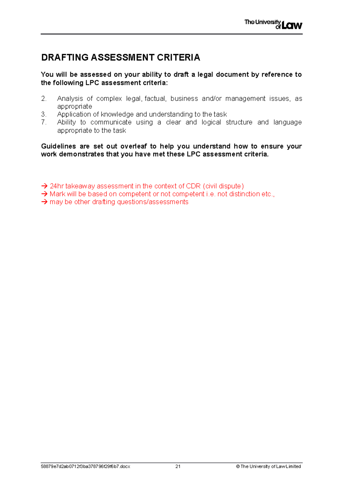 Drafting assessment guide - DRAFTING ASSESSMENT CRITERIA You will be ...