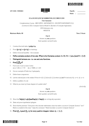 Bsc bca 2 sem mathematics discrete mathematics 2 21103330 dec 2021 - QP ...