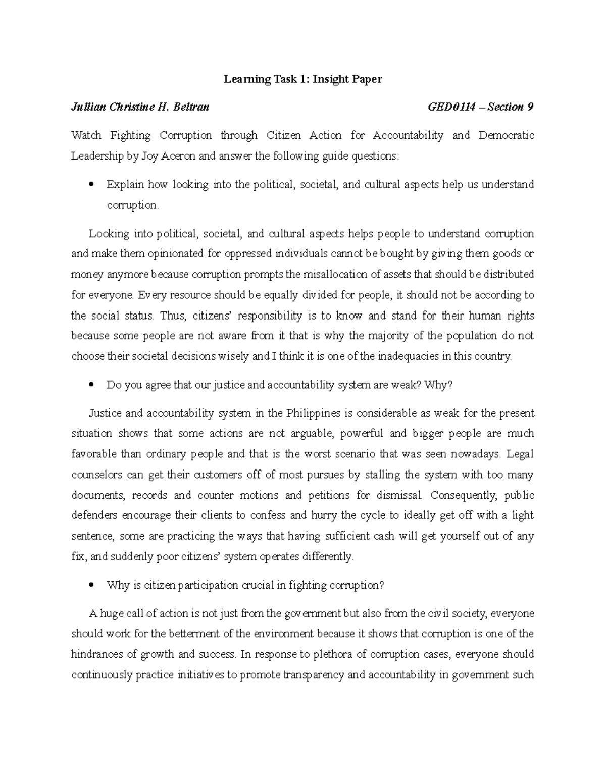 N2 Formative Assessment - Learning Task 1: Insight Paper Jullian ...