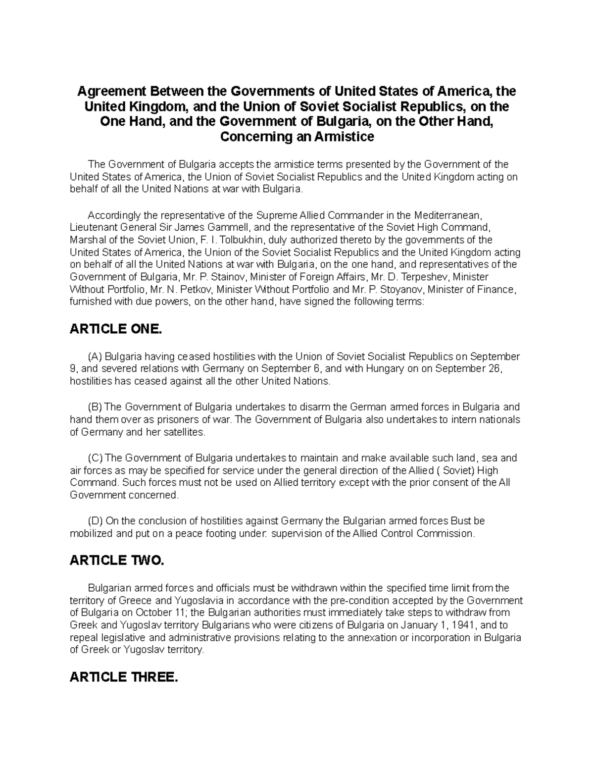 Agreement Between the Governments of United States of America ...