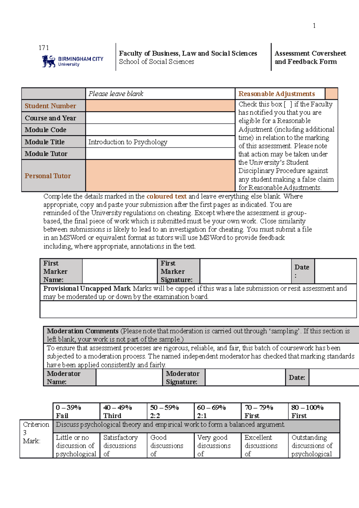 PSY4030 Resit Answers - . - 171 Faculty of Business, Law and Social Sciences School of Social ...