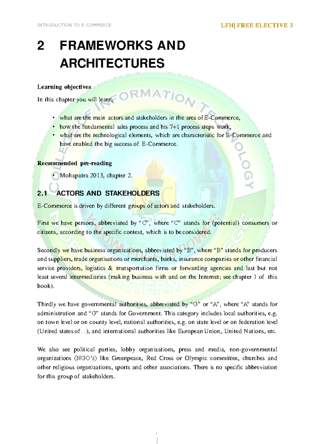 FE3-L6- Frameworks AND Architectures - INTRODUCTION TO E-COMMERCE LFH| FREE ELECTIVE 3 2 ...