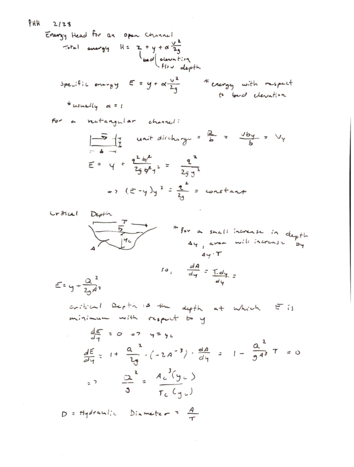 PHH 2 28 Energy Head for an Open Channel - PHH 2/ Energy Head for an ...