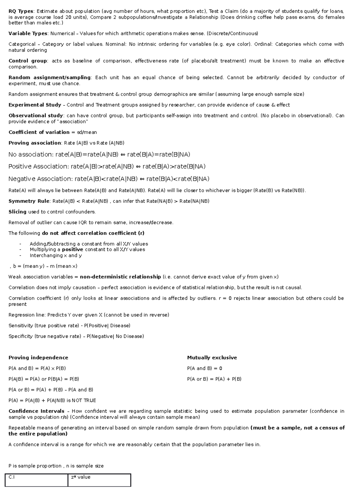 Gea cheatsheet - Summary of important parts of notes - RQ Types ...