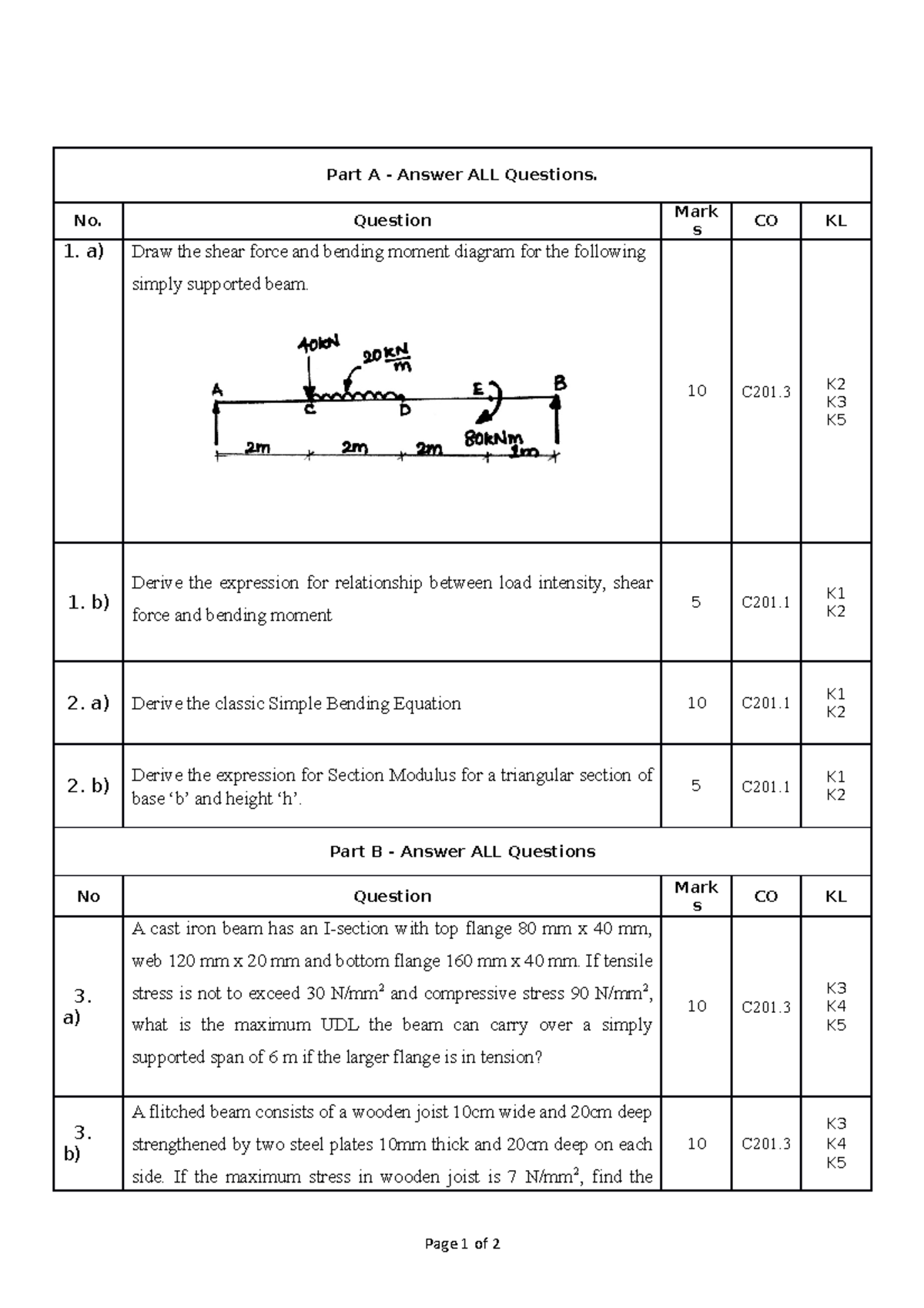 MOS QP 3 - Mechanics of Solids / Engineering Mechanics - Question paper ...