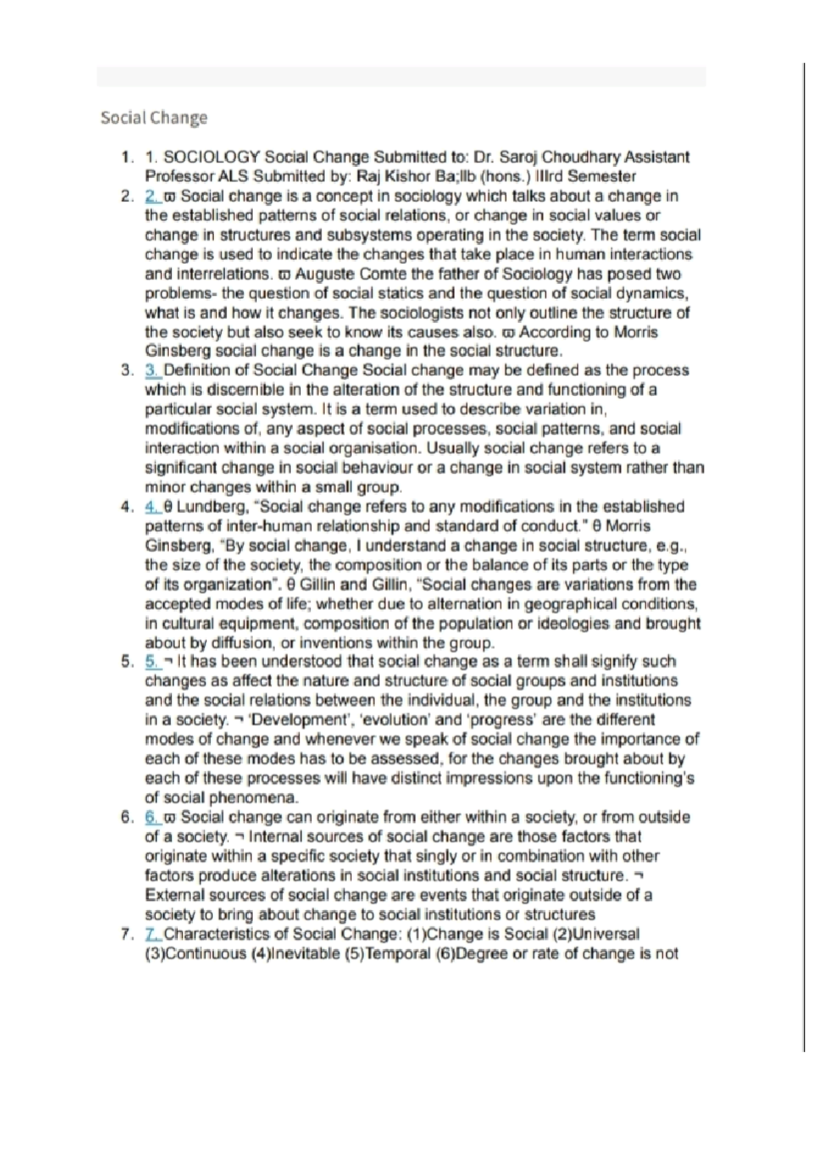 Social change - Lectures notes - BA sociology - Studocu