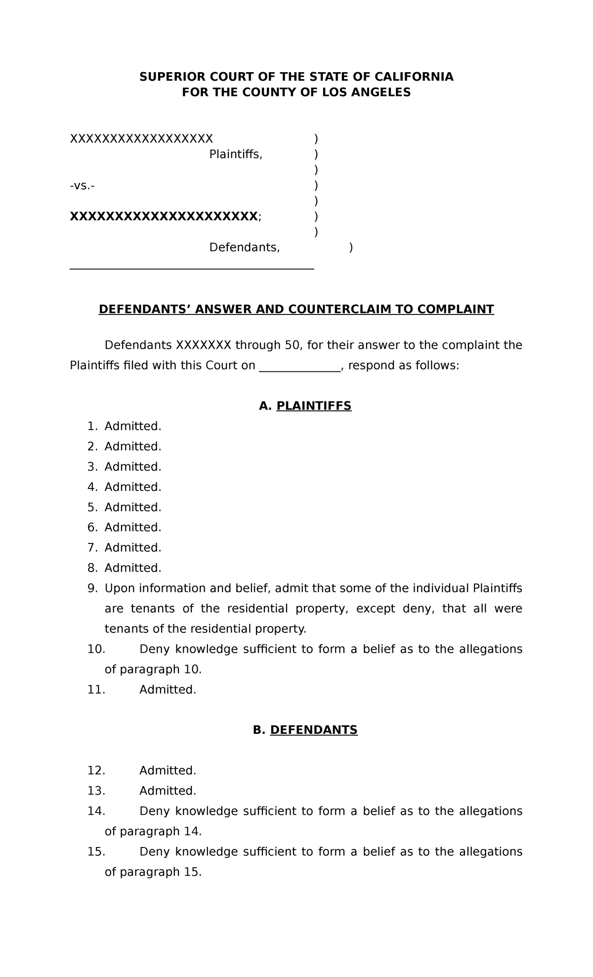Answer and Counterclaim - SUPERIOR COURT OF THE STATE OF CALIFORNIA FOR ...